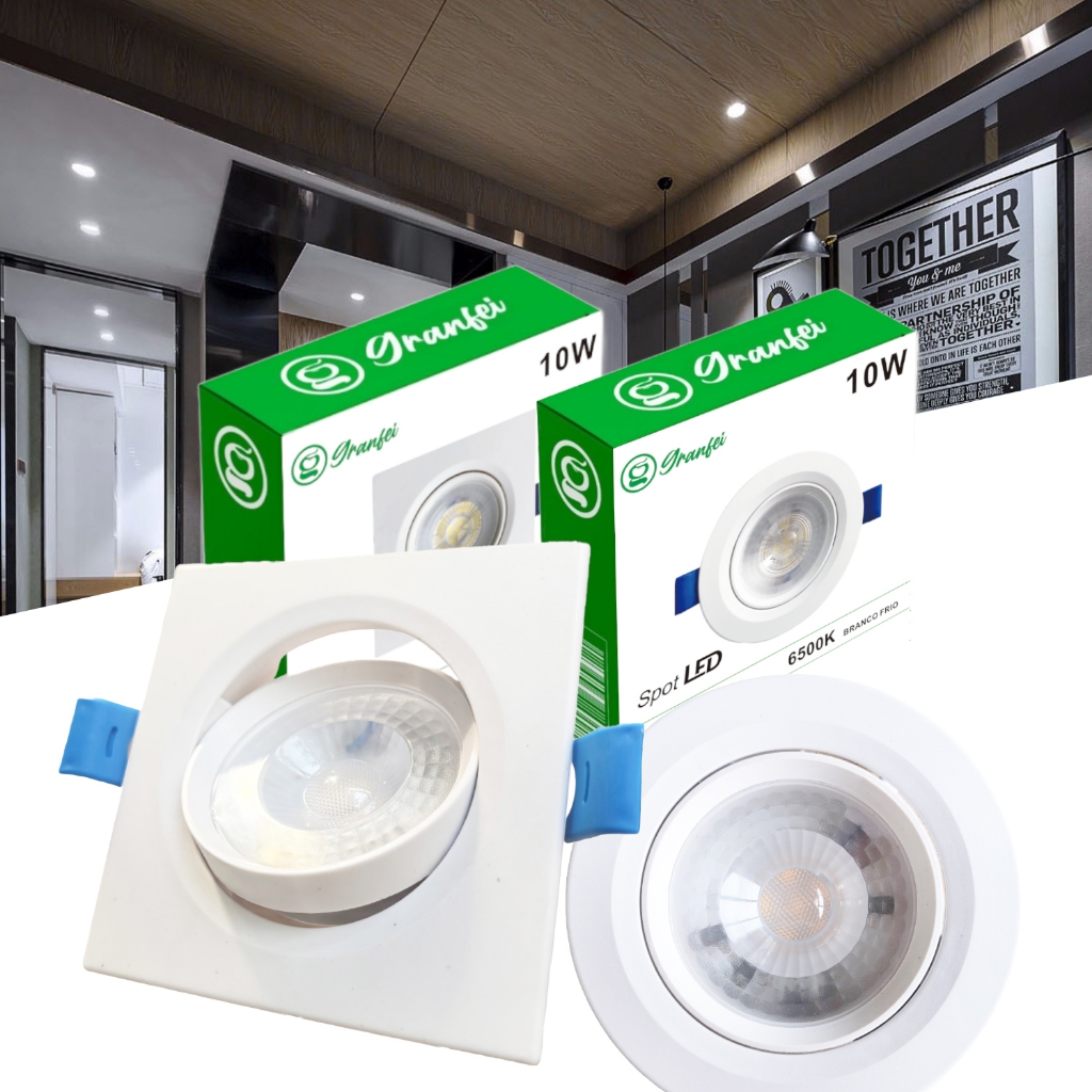 Kit Luminária Led Spot 5w 7w 10w Quadrado Redondo Embutir Branco Frio Neutro Quente Bivolt Gesso ...