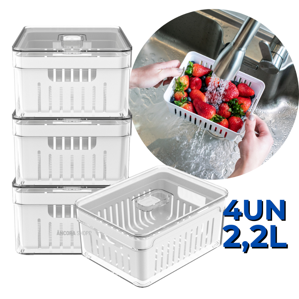 Kit 4un Organizadores de Geladeira 2,2L / 5L para Alimentos Vegetais Cozinha Frutas Clear Fresh ...