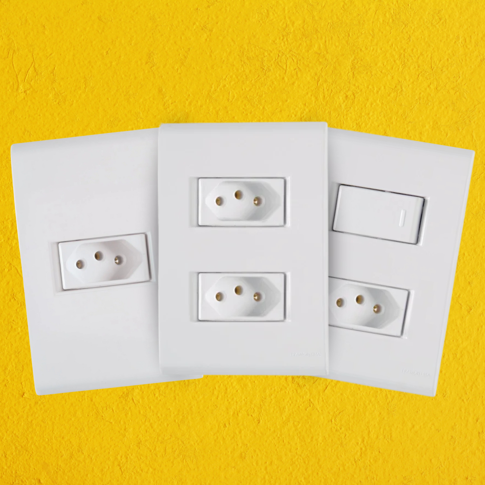 Conjunto Placa Tomada Interruptor Tramontina Linha Liz Branco 10A 250V ...