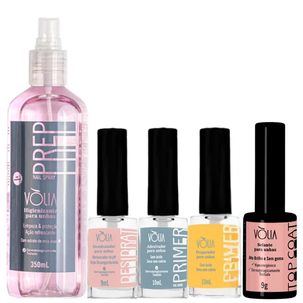 KIT VÒLIA DE PREPARAÇÃO UNHAS EM GEL PREP 350 ml + DESIDRAT + TOP COAT ...
