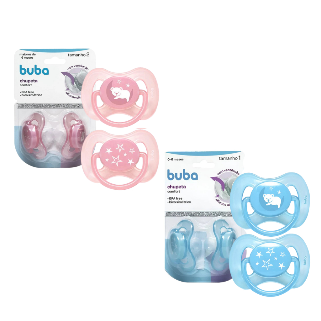 Kit 2 Chupetas Buba Comfort Ventilação Bico Silicone Tam 1-2 0-6 M +6m ...