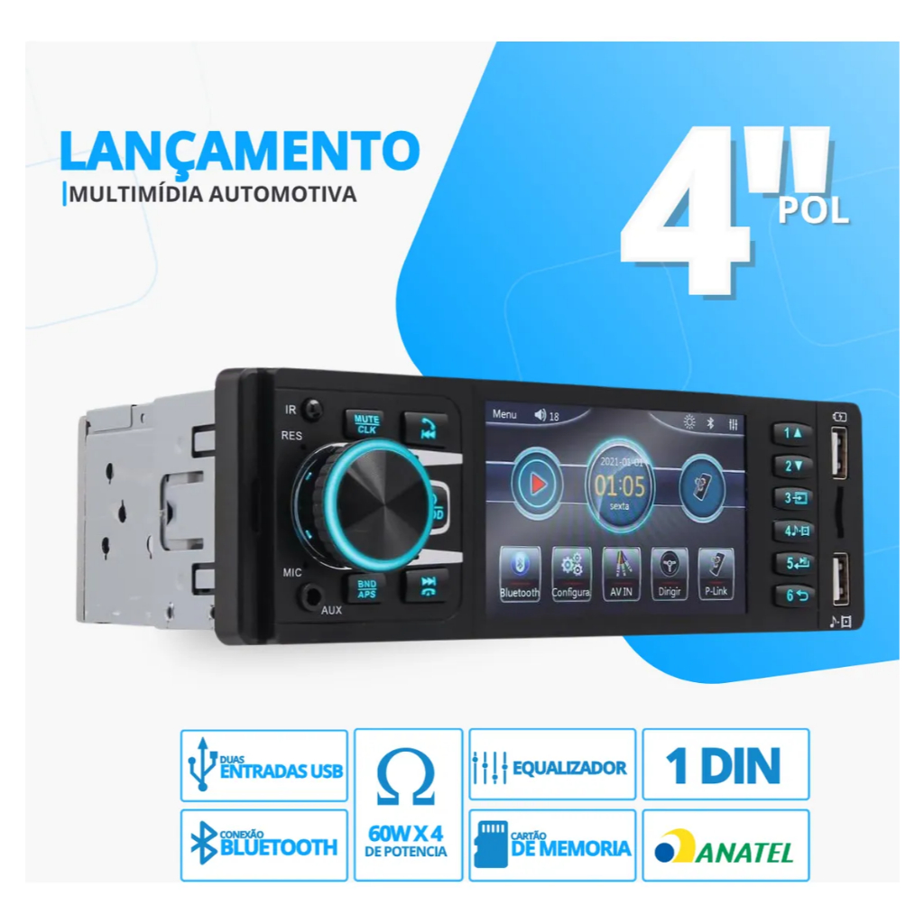 Multimídia MP5 1 Din E-Tech 4 Polegadas Bluetooth USB + Câmera de Ré | Shopee Brasil