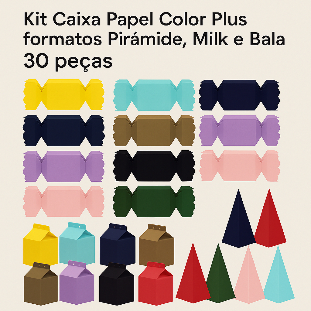 Kit Caixas Papel Color Plus Fosco 30 Unid | Modelos Bala, Milk e ...