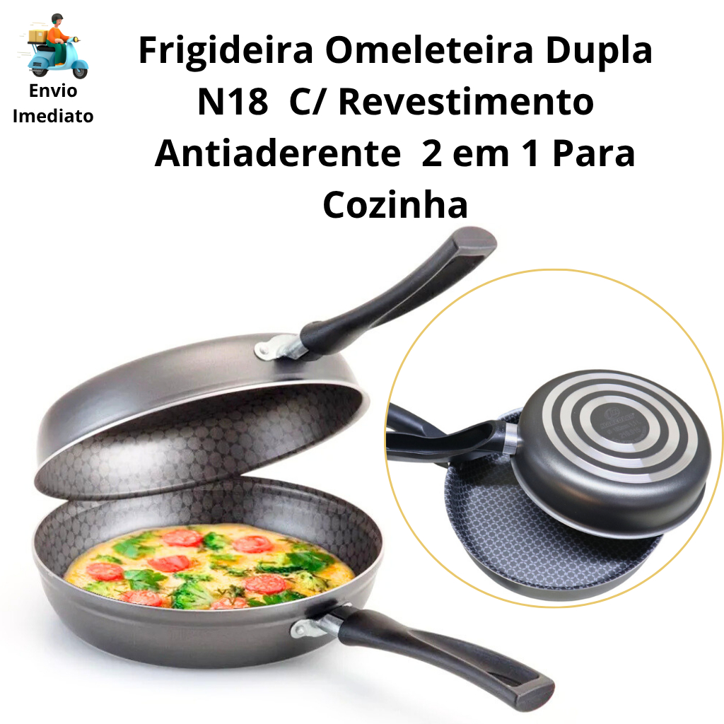 Frigideira Omeleteira Dupla N18 C/ Revestimento Antiaderente 2 em 1 ...