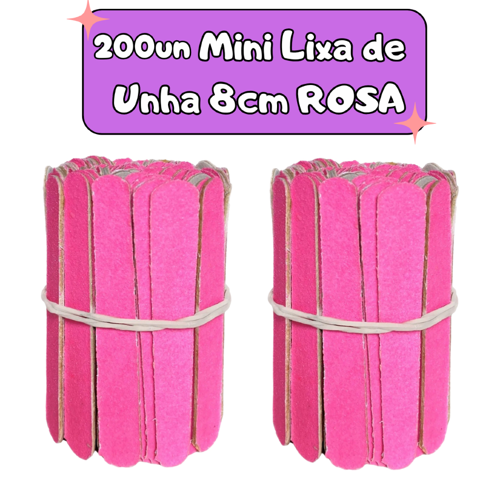 200un Mini Lixa ROSA 8cm Descartável Manicure Pedicure Clinica Estética ...