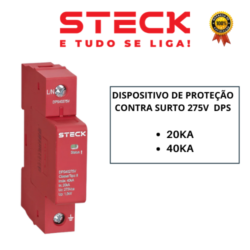 DISPOSITIVO CONTRA SURTO CLASSE II 275V C/CARTUCHO DPS STECK 20KA 40KA ANTI RAIO EPI DPS STECK ...