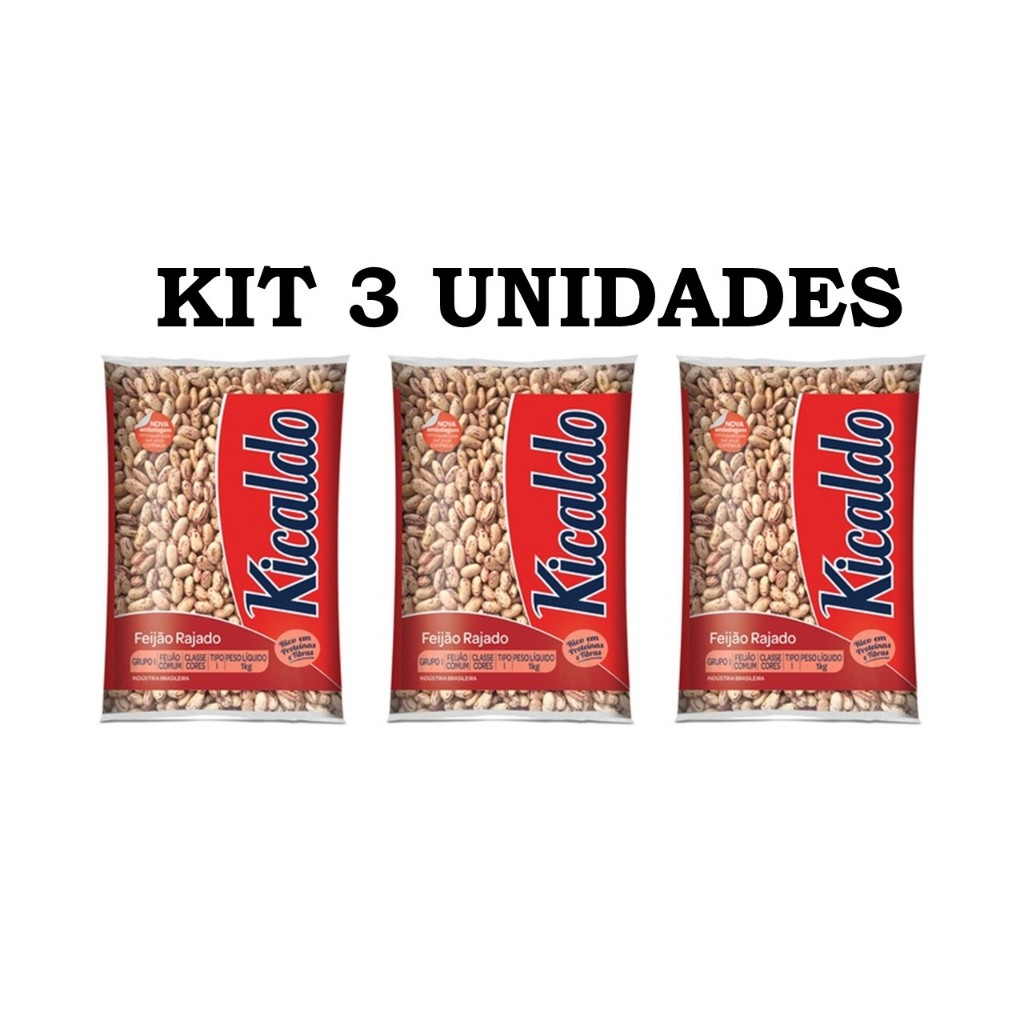 Kit 3 Feijão Rajado Kicaldo 1KG | Shopee Brasil