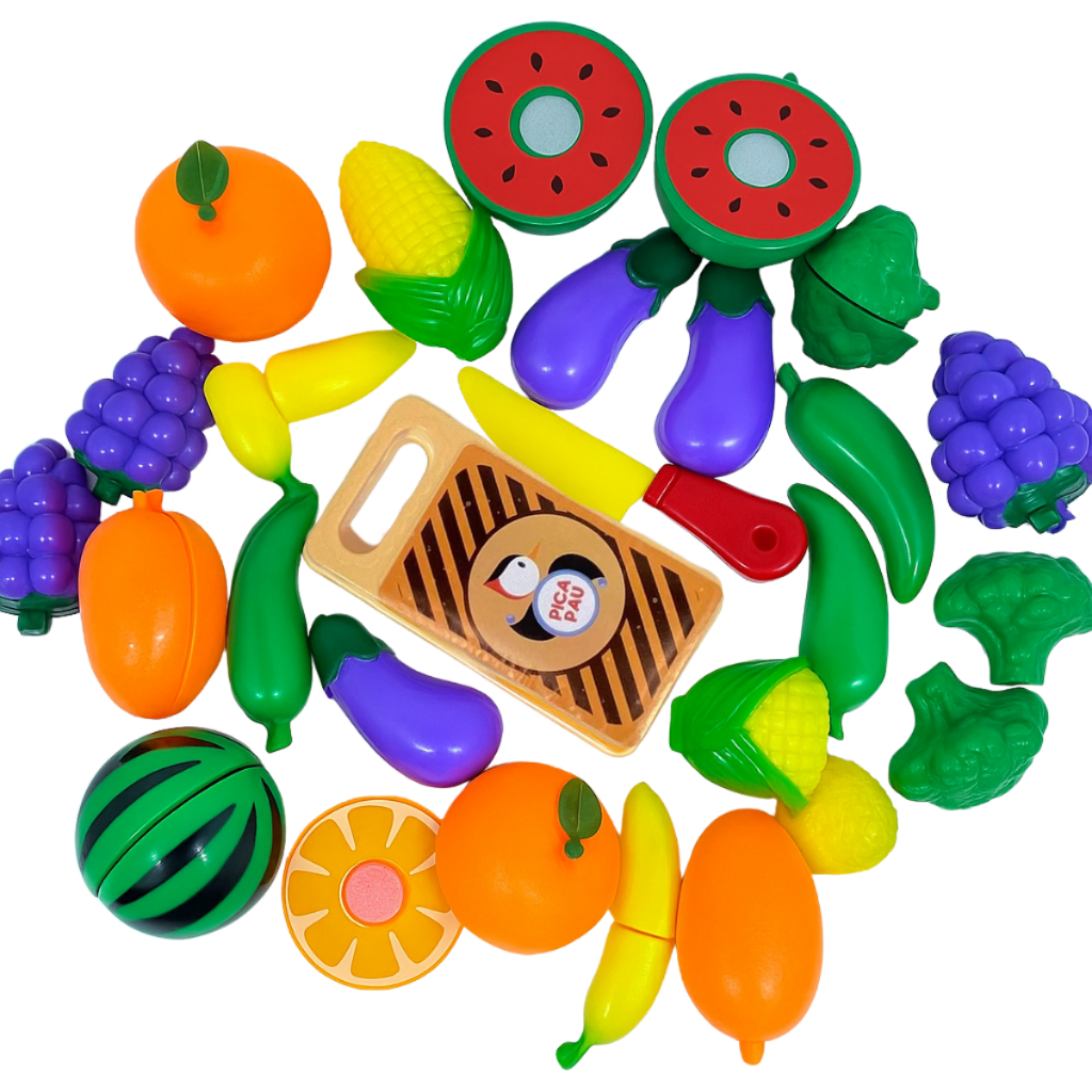 Kit Frutas Frutinhas Legumes De Brinquedo Com Velcro Crec Crec Cortar ...