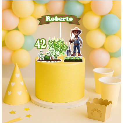 Topo|Toppers de Bolo Fazenda Agricultor Trator Personalizado ...
