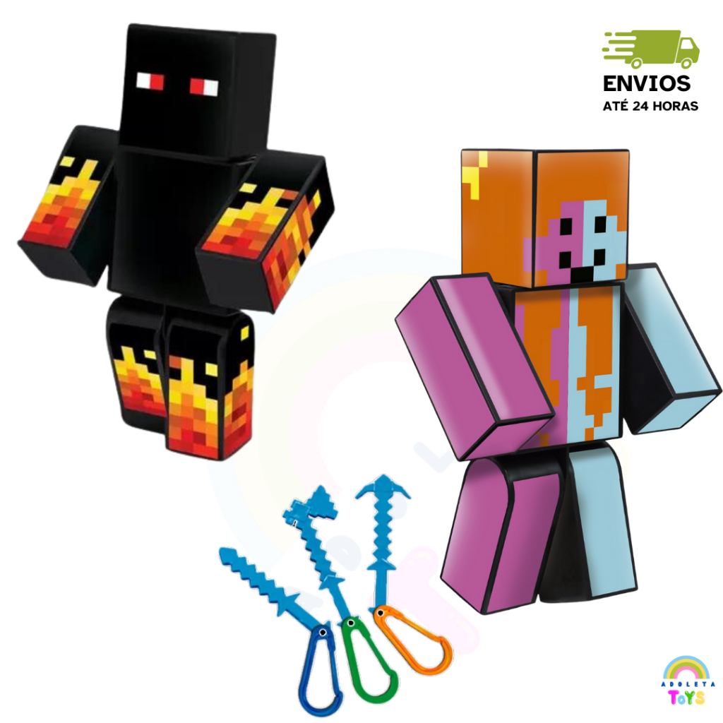 Kit Minecraft Mana Gamer + Athos 25 cm Original + Chaveiros Ferramentas ...