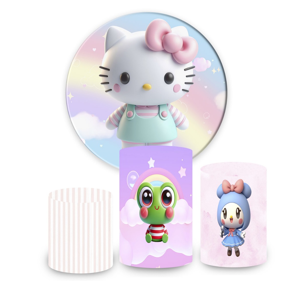 Painel Hello Kitty, painel redondo 1,50, trio capa de cilindro, Painel ...