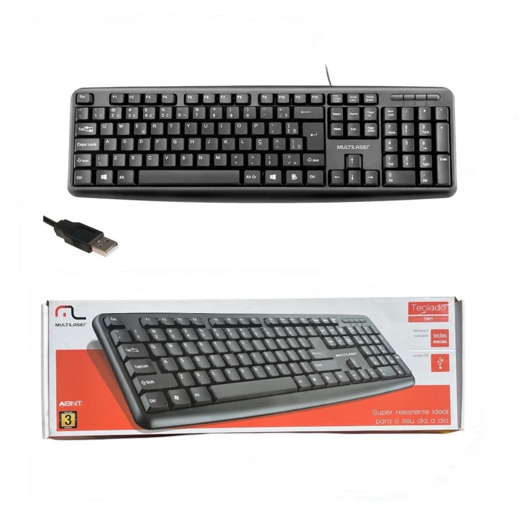 Teclado Basico Slim Preto Usb Multilaser TC065 | Shopee Brasil