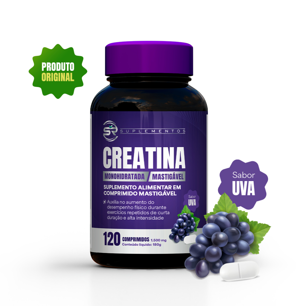 CREATINA MONOHIDRATADA EM COMPRIMIDOS MASTIGÁVEIS - SABOR UVA - 120 ...
