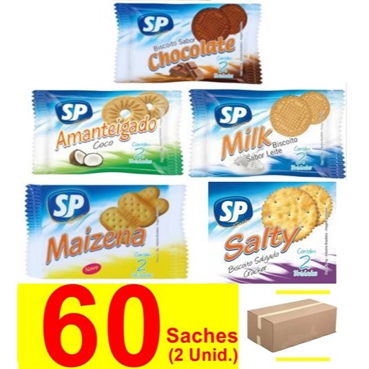 60 un Biscoitos Sortidos Sache Amanteigados SP Sabores Chocolate Leite ...