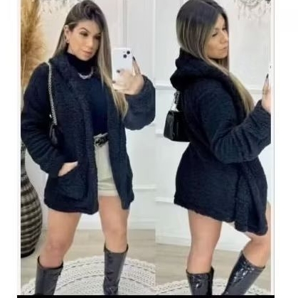 casaco teddy longo fofinho inverno | Shopee Brasil