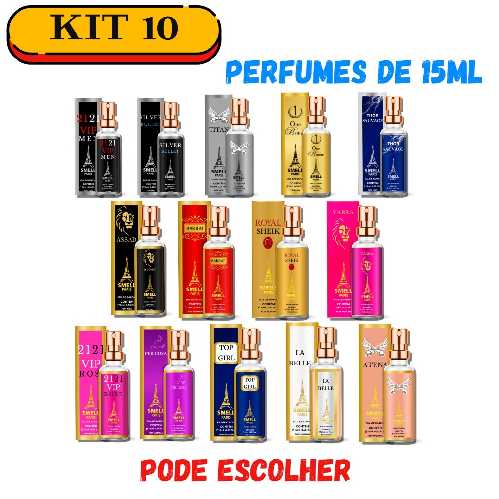 Kit com 10 unidades de Perfumes Smell Paris 15 ml | Shopee Brasil