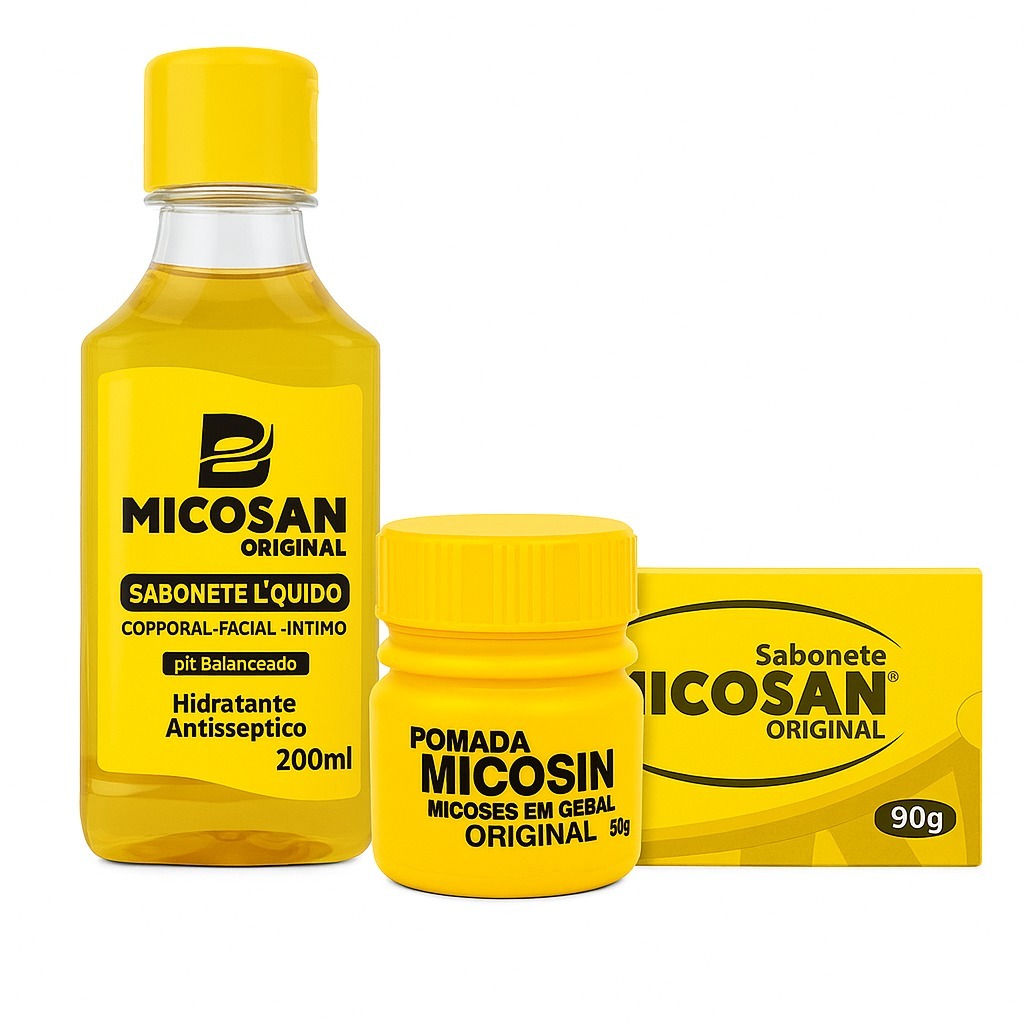 Kit Completo Micosan Original: Pomada, Sabonete Líquido e Sabonete em ...