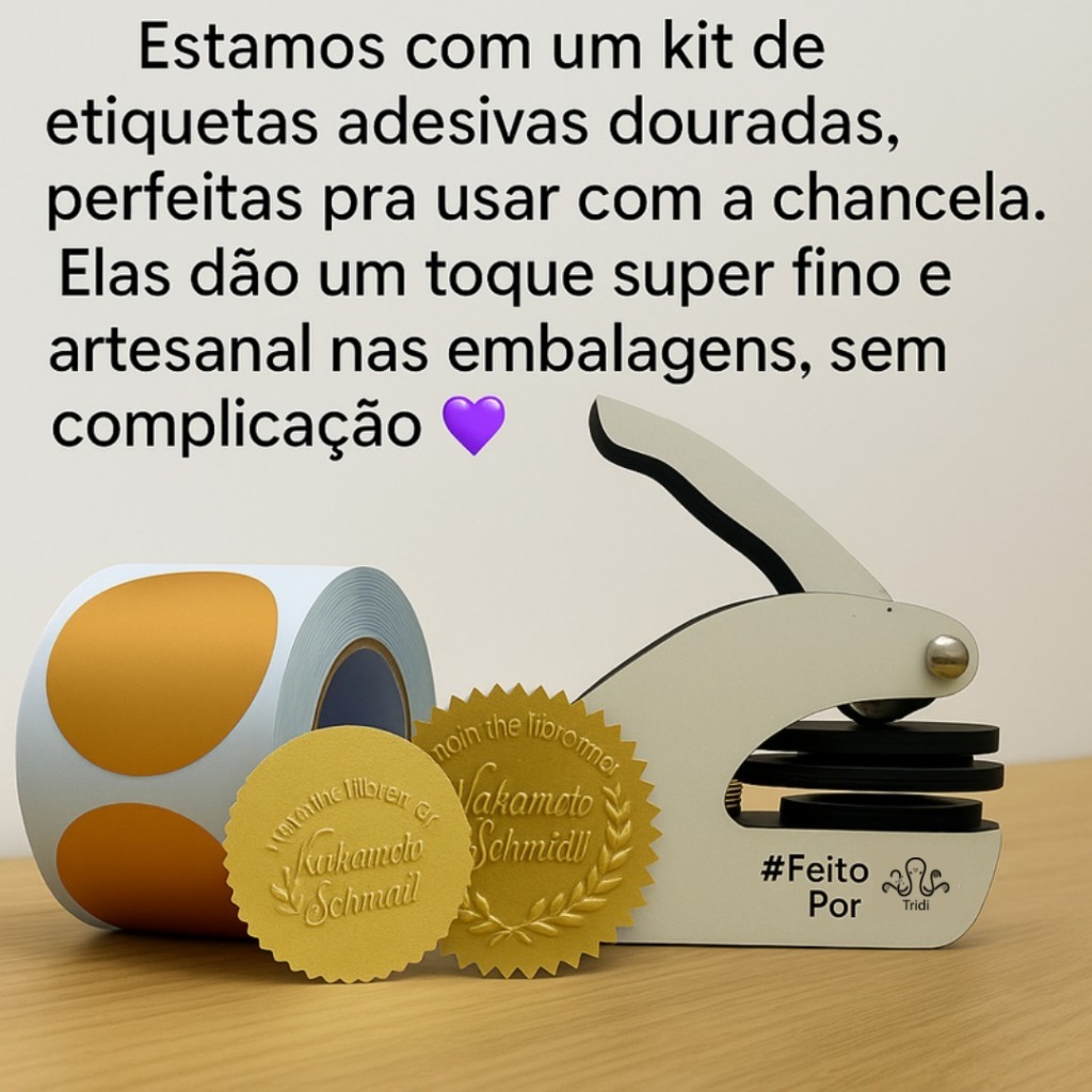 Chancela Personalizada + 100 Etiquetas Adesivas Douradas | Shopee Brasil