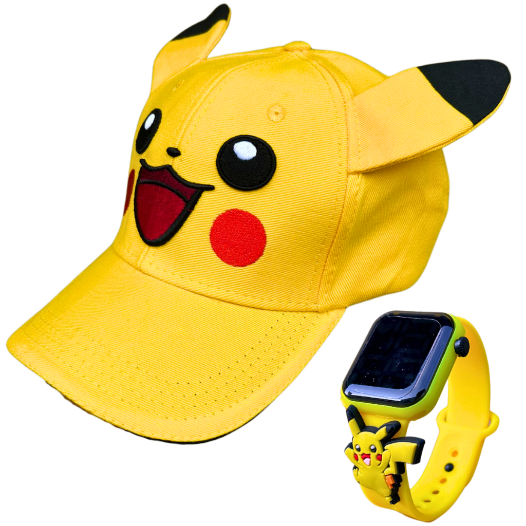 Kit Boné do Pokémon Pikachu com Orelha,Aba Curva,Regulagem infantil ...