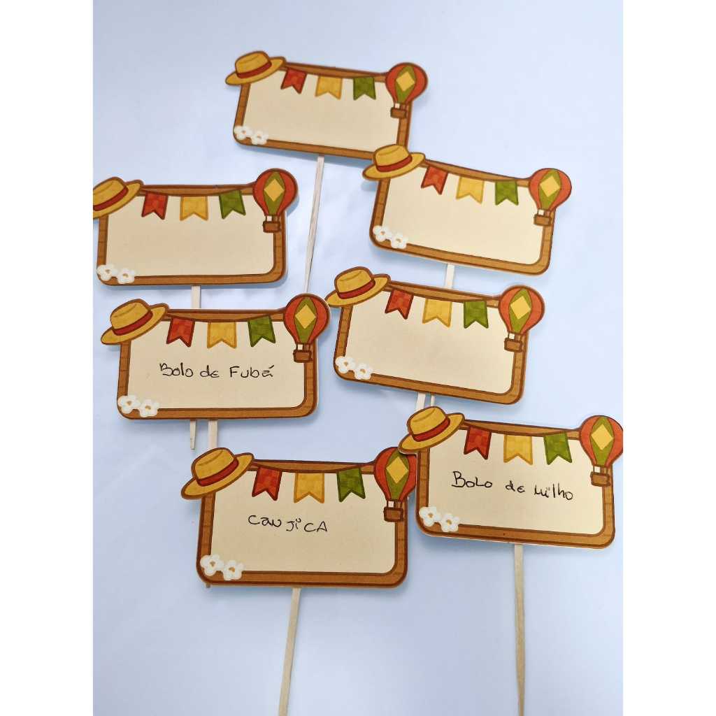 Envio imediato🎉 Kit 15 Plaquinhas para Comidas Juninas / Julinas – Personalizáveis com Palitos ...