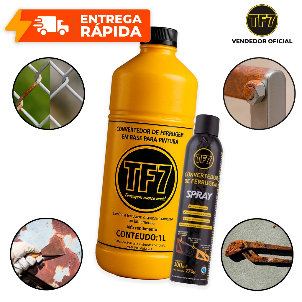 TF7 Fundo Convertedor de Ferrugem Spray E Base Líquida Original Limpa Prime Spray Tubo 1 Litro ...
