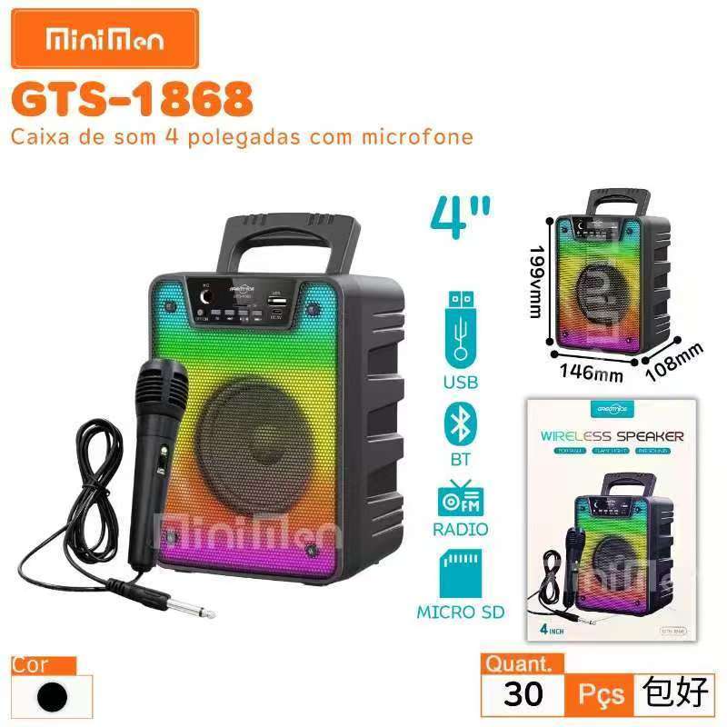 Super Caixa de Som Portátil Com Microfone Karaoke Bluetooth Rádio FM PenDrive SD GTS-1868 ...