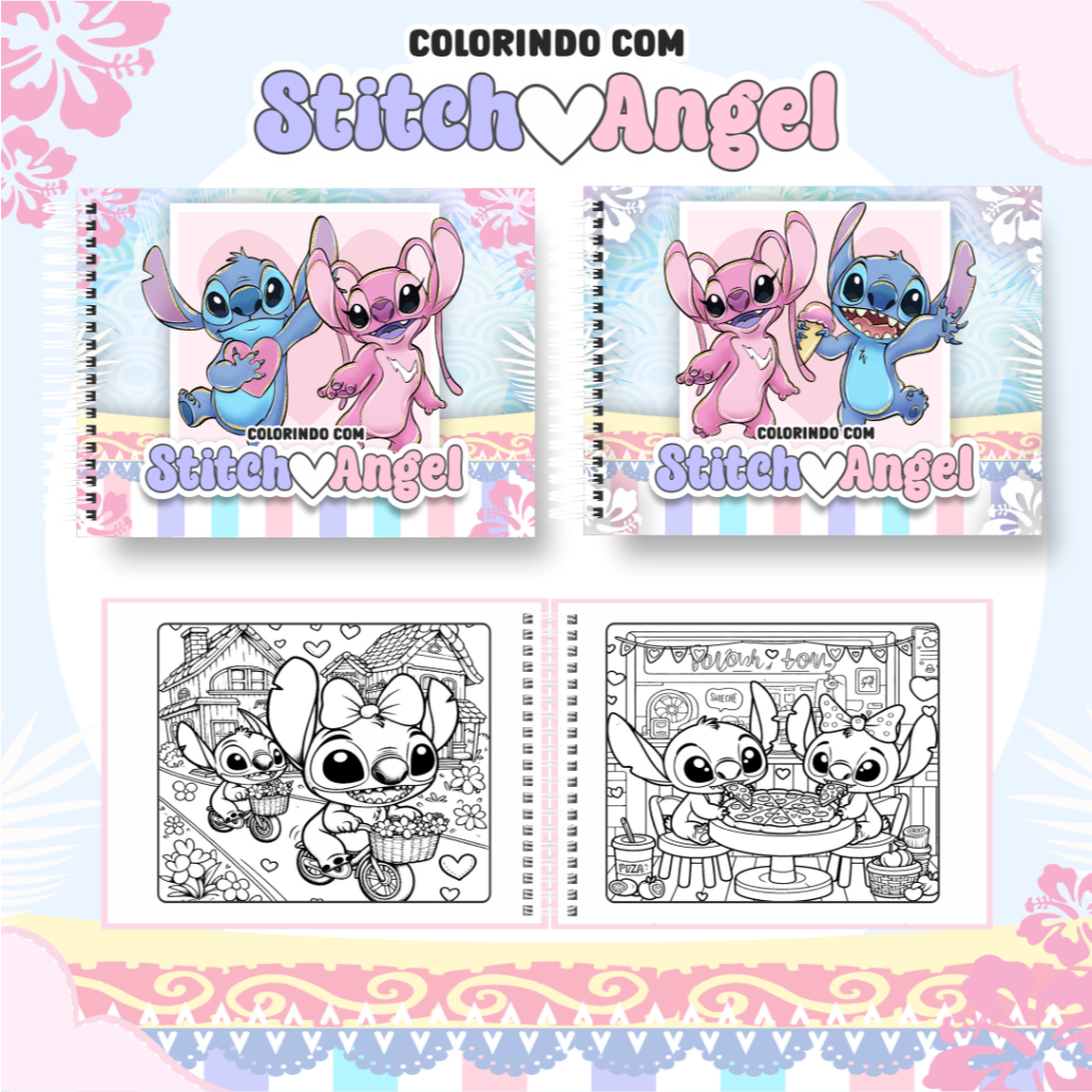 Livro de Colorir STITCH E ANGEL 51 Desenhos 150gr A5 - Estilo Bobbie ...