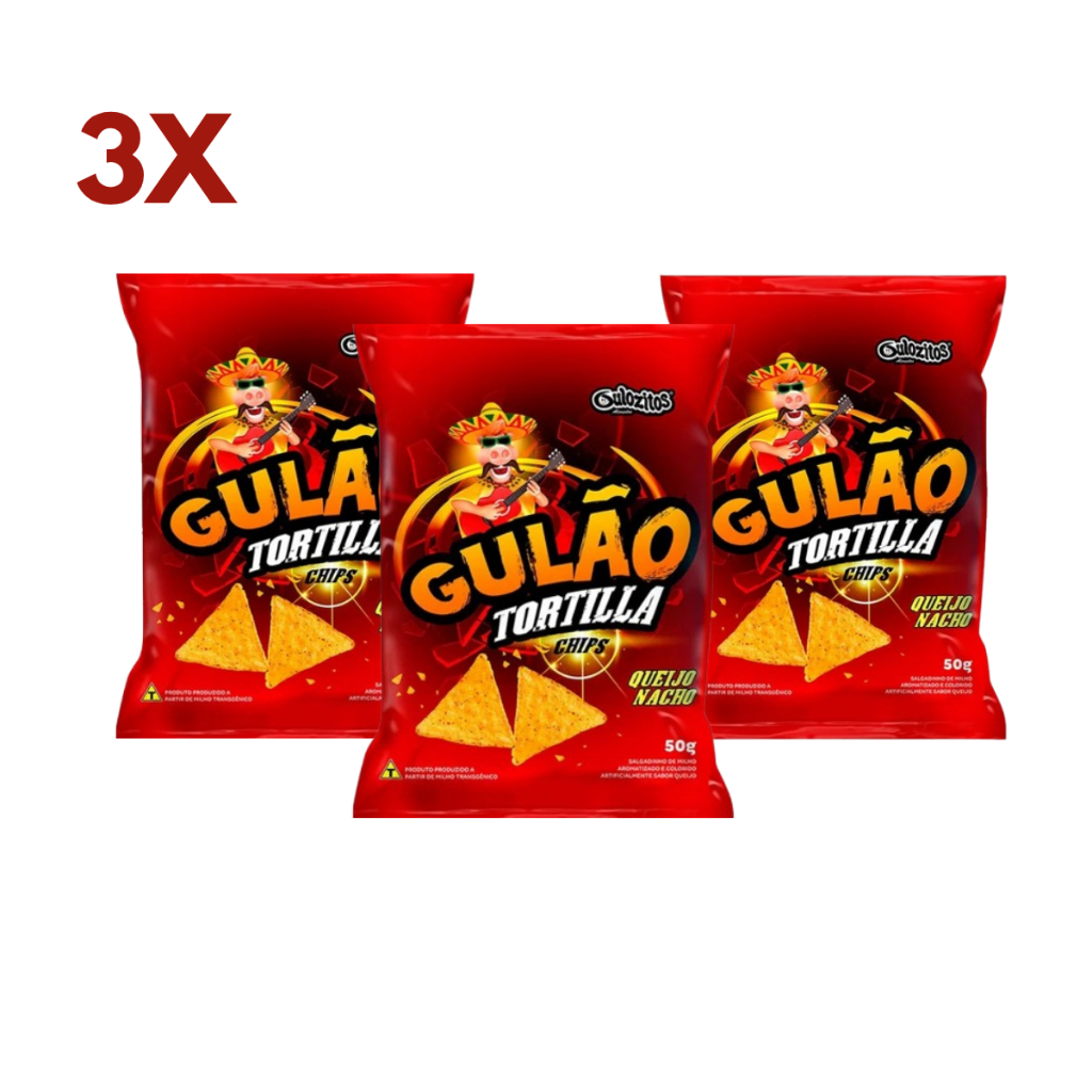 Salgadinho Gulão Tortilla Queijo Nacho 50g | KIT COM 3 TORTILHAS ...