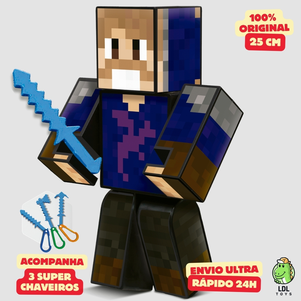 Boneco Minecraft Tonigon 25cm Articulado Acompanha 3 Chaveiros Youtuber ...