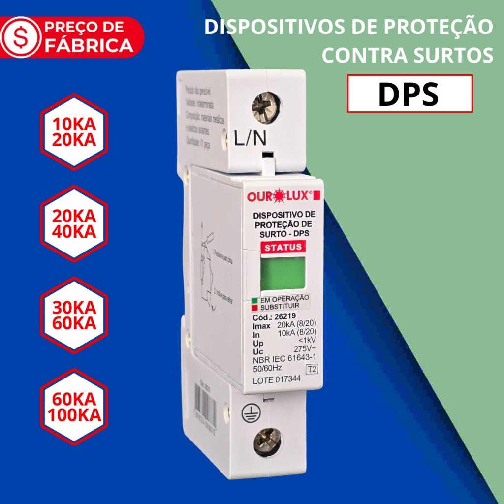 Dispositivo de Proteção Contra Surtos DPS Anti Raio Ourolux 10ka 20ka ...