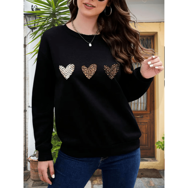 Moletom Feminino Cor Preta Gola Careca Modelo: "TRÊS CORAÇÕES ...