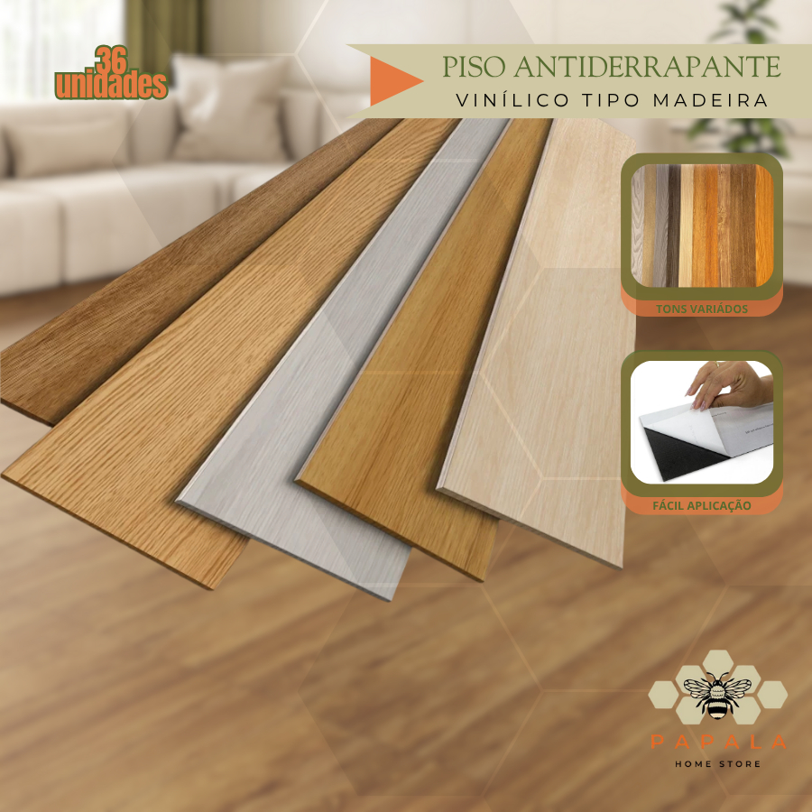Piso Adesivo de Chão Lavável Madeira Com Cola Antiderrapante Vinílico ...