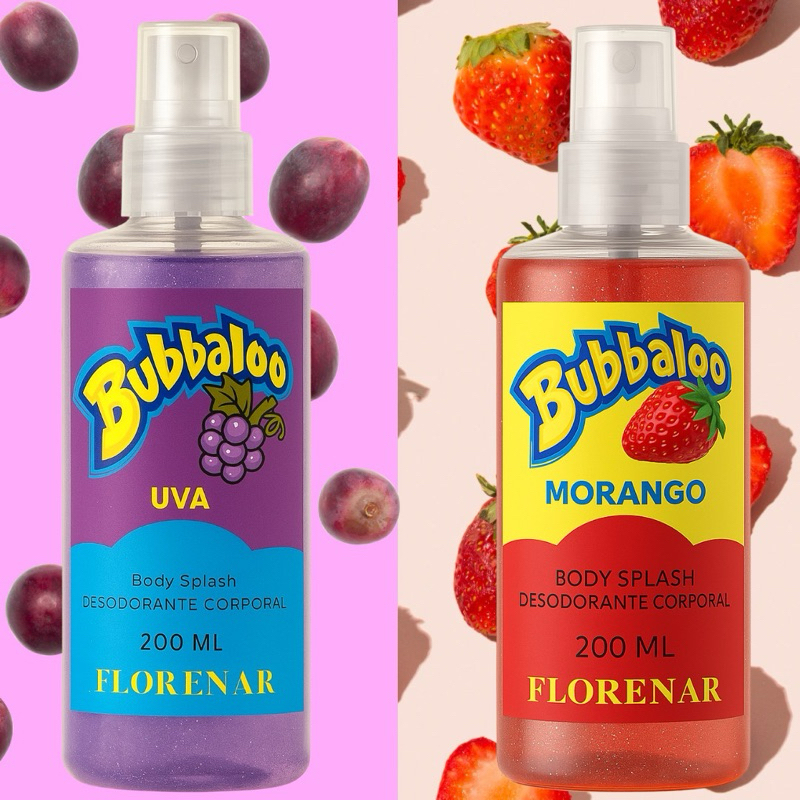 Kit 2 Body Splash Bubbaloo Morango com gliter 200Ml + Body Splash ...