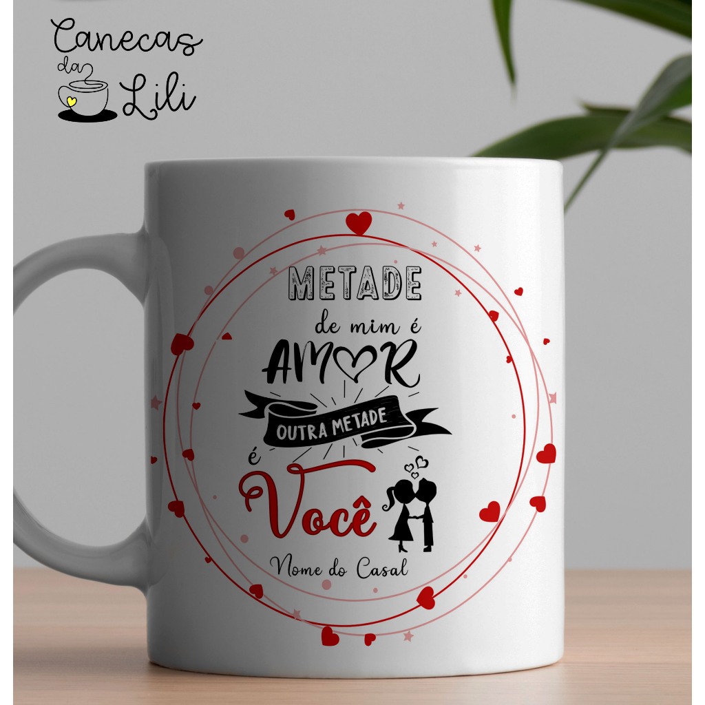 Caneca de casal com frase namorados apaixonados com nome do casal ...