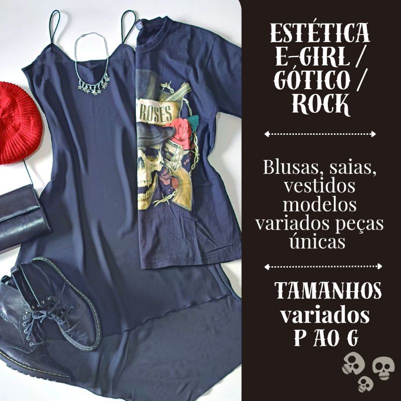 Saia Bory Blusa Calça Vestido Feminina Estilo gothcore grunge Roupas ...