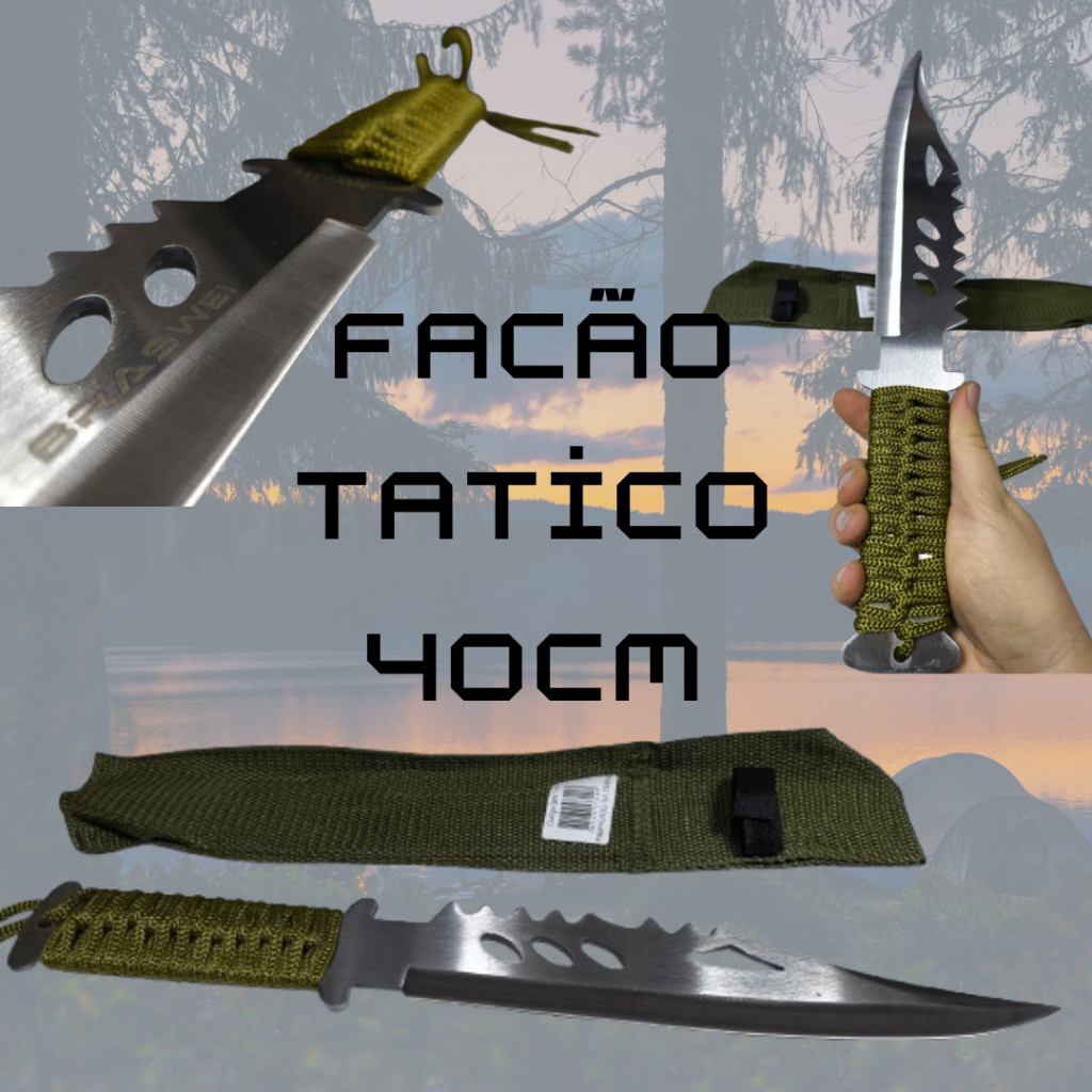 Faca preta tática estilo militar 40cm | Shopee Brasil