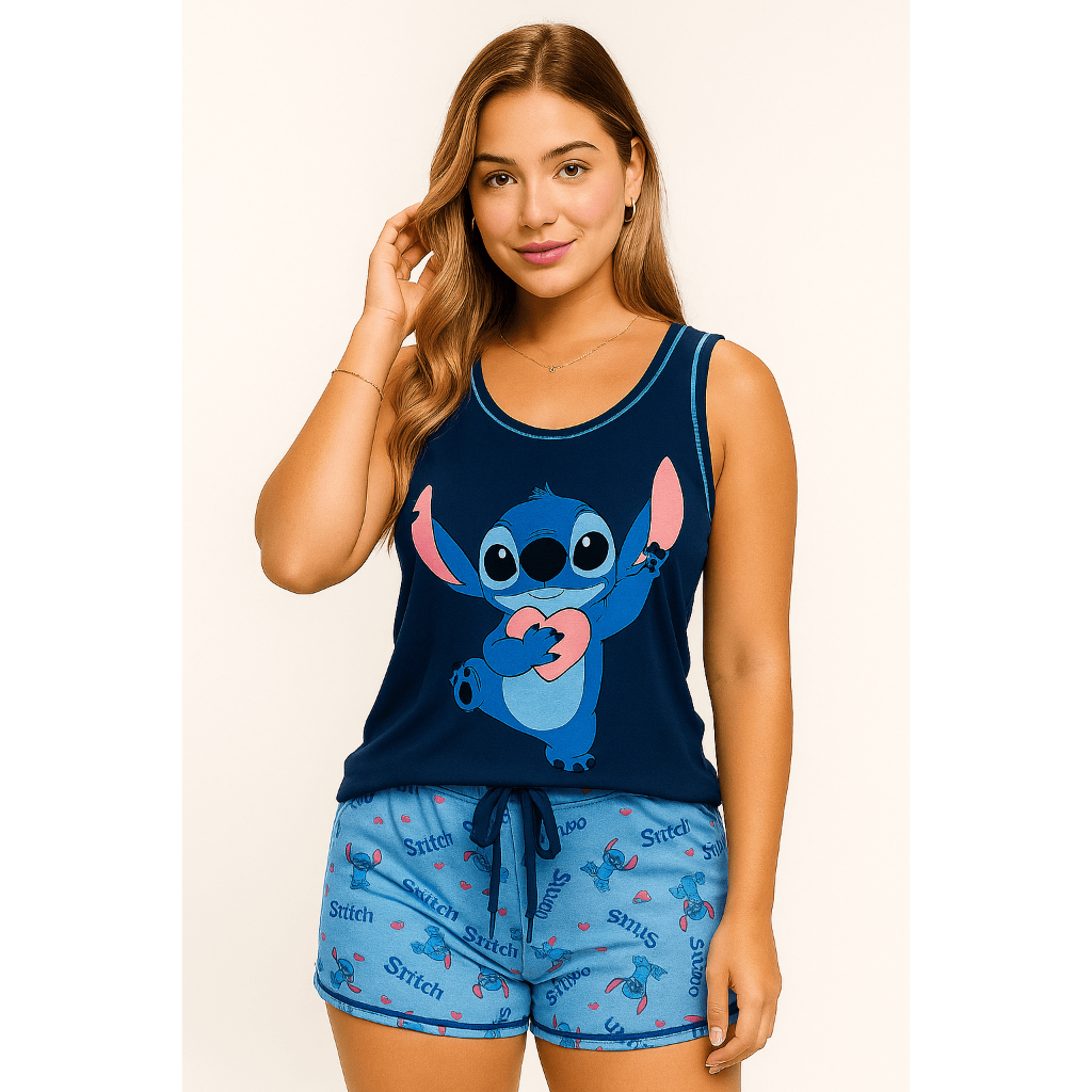 Pijama Baby Doll Regata Estampado Malha Pv Lilo Stitch | Shopee Brasil