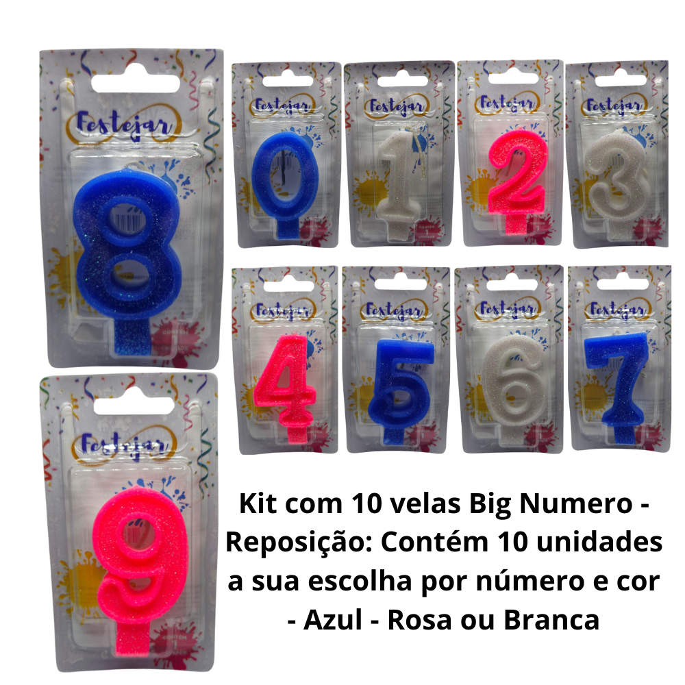 Kit 10 Vela Big Numero - Número e cor a sua Escolha - Reposição ...
