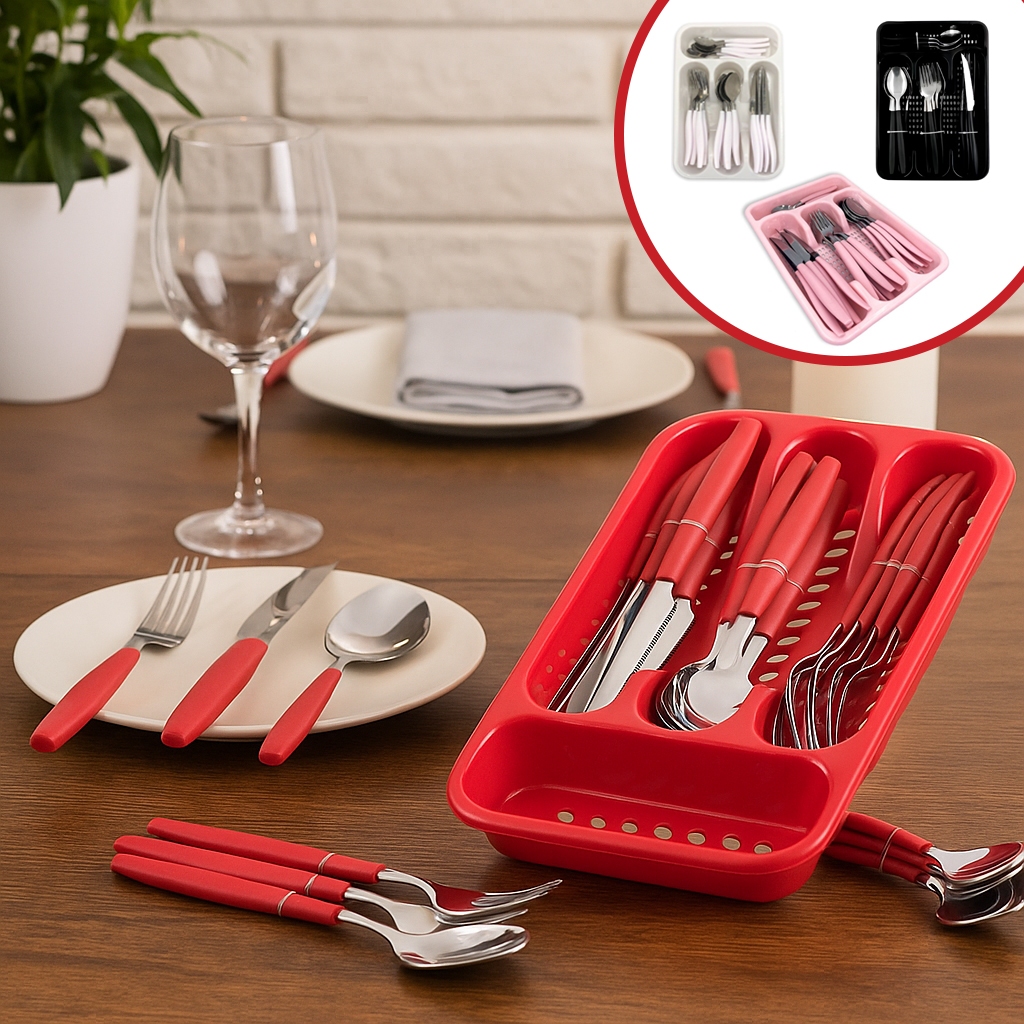 Jogo de Talheres 25 Peças Inox Aço Faqueiro Conjunto Kit Talher Colher ...