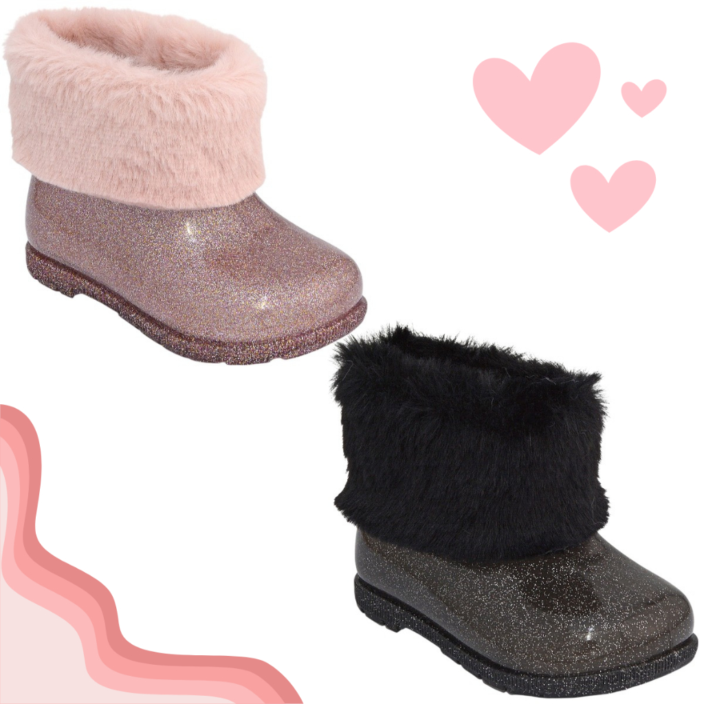 Kit 2 pares de bota galocha infantil menina feminina pelinho pelo macia ...