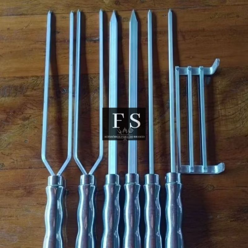 Espetos, kit 6 espetos 65 cm + suporte em alumínio para churrasco ...