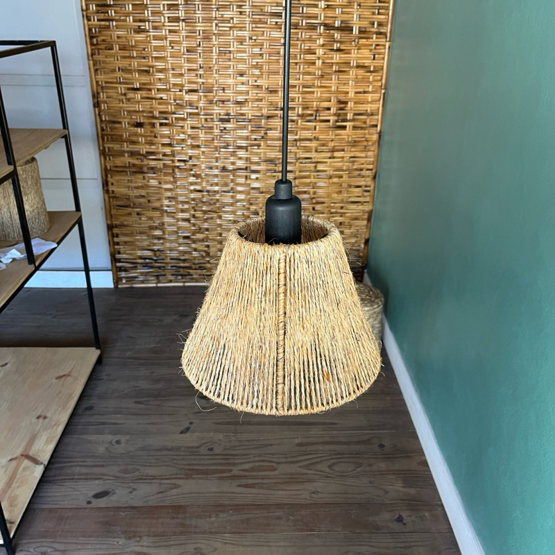 Luminária de Teto Palha Boho Sisal Cone Fiação Completa 1 metro - P ...