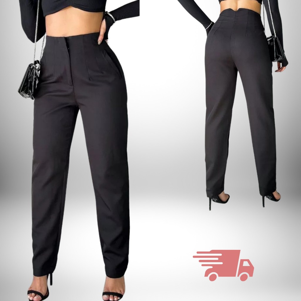 CALÇA SOCIAL FEMININA Preta C/ Ziper Lateral Sofisticado - Seu estilo ...