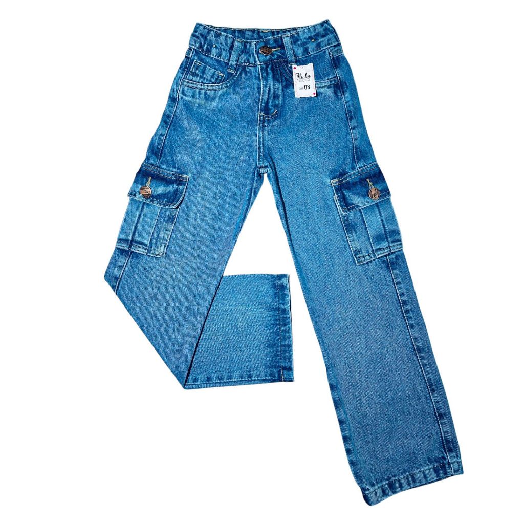 Calça Jeans Cargo Wid Leg Juvenil Feminina Estilosa Moda Bloguerinha ...