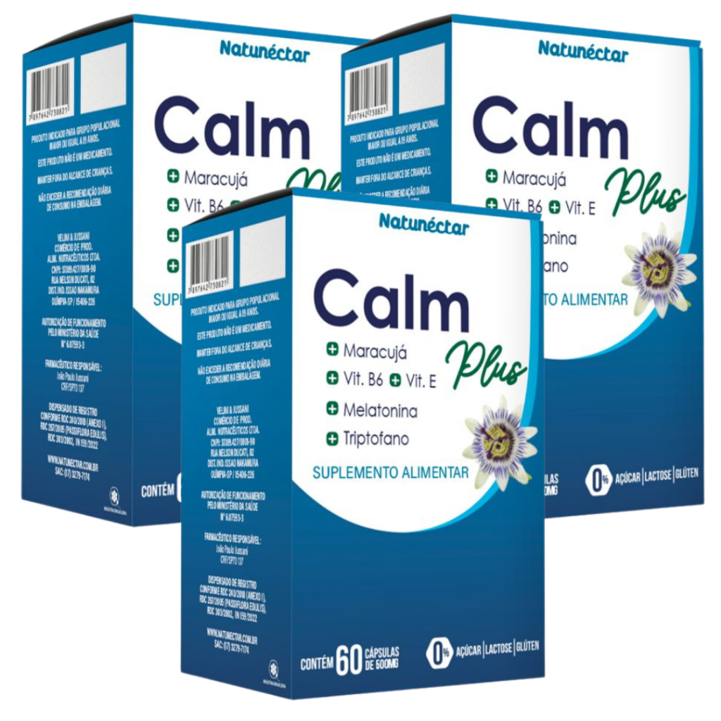 KIT 3 Calm Plus 500mg - 60 Cápsulas Suplemento Alimentar | Shopee Brasil