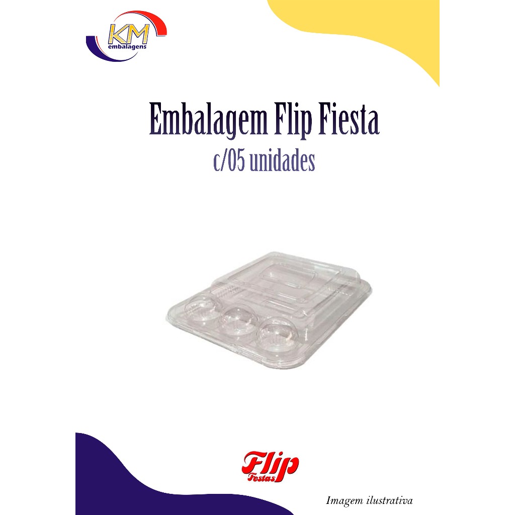 Embalagem Flip Fiesta cristal c/05 unid - Flip - bolo de fatia, docinhos, festa escolar, eventos ...