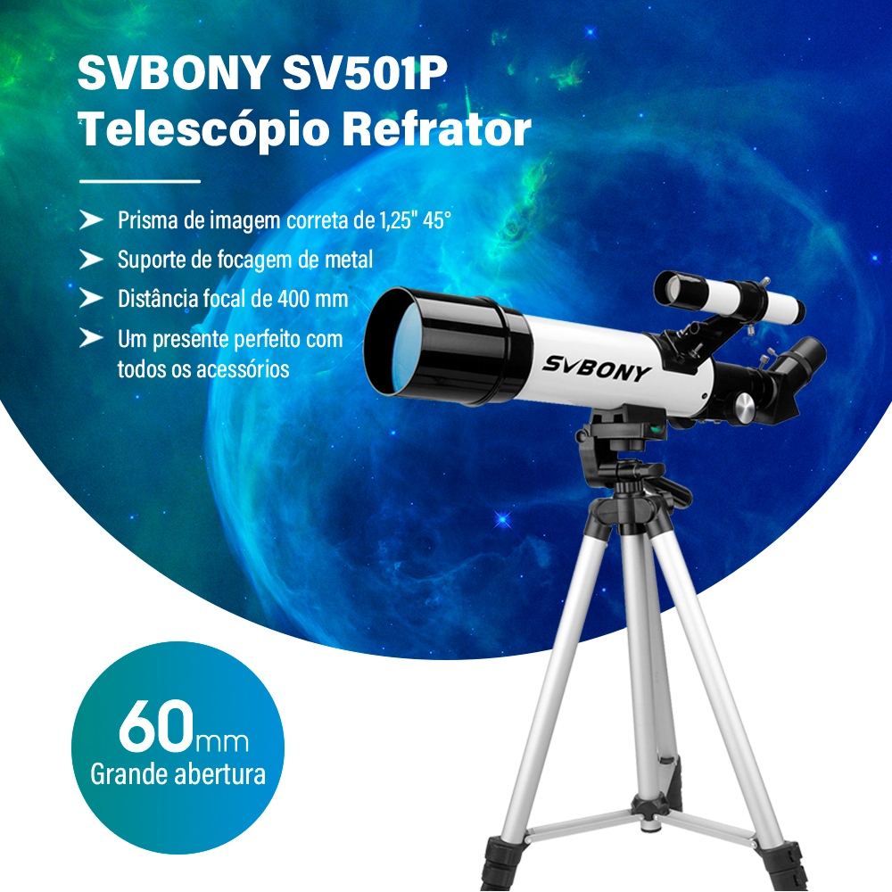 Telescópio Luneta Astronômico Refrator 400x60mm Svbony Sv501 | Shopee ...