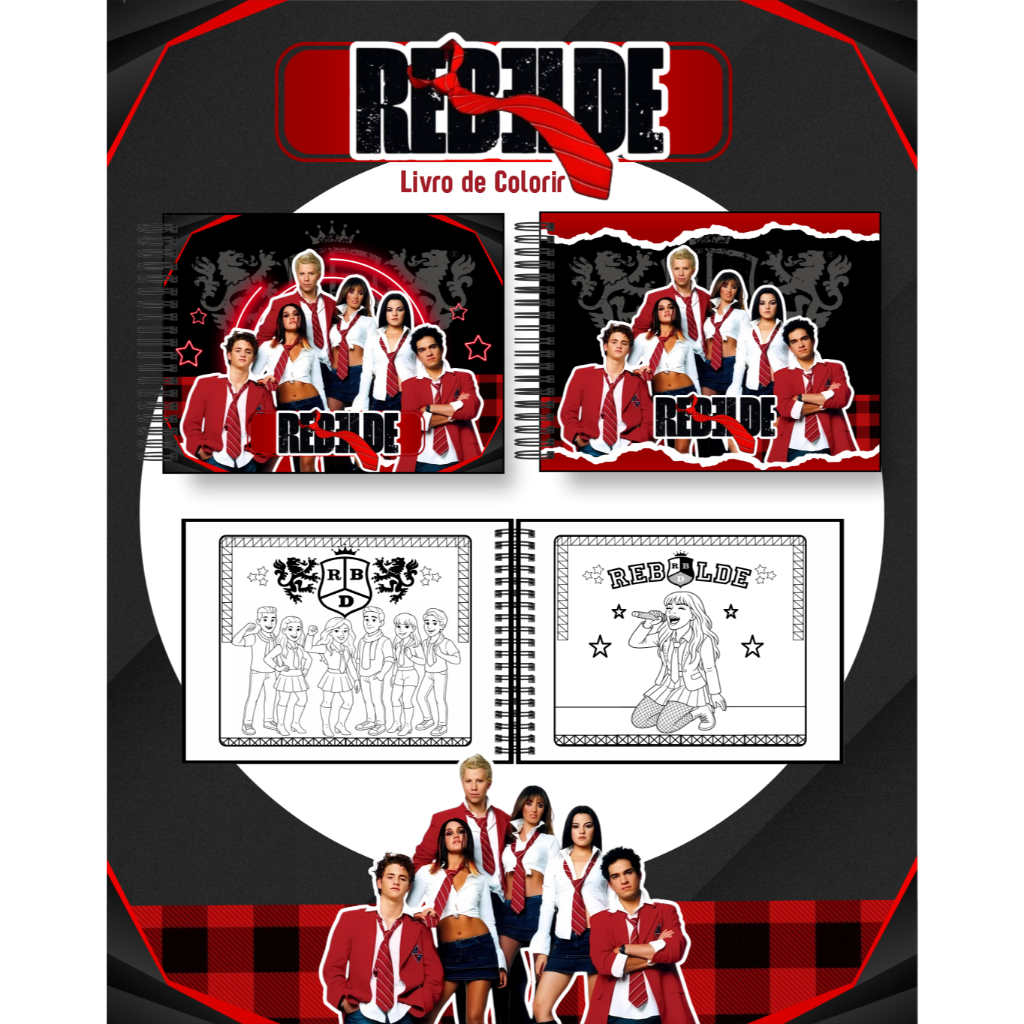 Livro de Colorir REBELDE RBD Coloring Book 50 folhas 180g Tamanho A5 ...