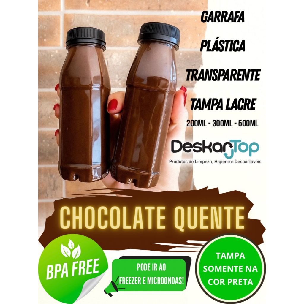 KIT 10/20/30 UNID Garrafa Plástica Garrafinha Pet Tampa Lacre 200ml ...