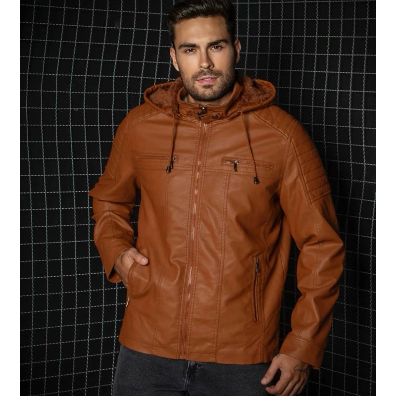 Jaqueta De Couro Forrada Masculina Moda Inverno Motoqueiro Frio Blusa ...